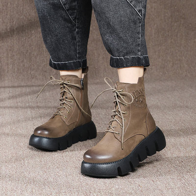 HZM039 Leather Hint Boots Female Ultra-Light Bottom Layer Leather Martin Boots Warm Mary Tube Boots Children Retrostic I