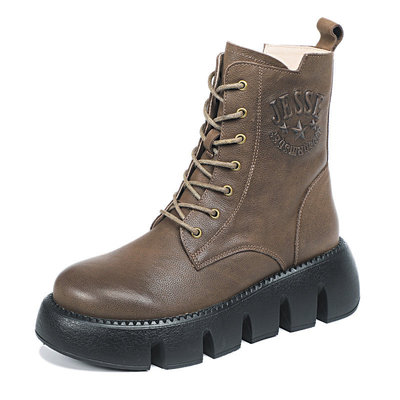 HZM039 Leather Hint Boots Female Ultra-Light Bottom Layer Leather Martin Boots Warm Mary Tube Boots Children Retrostic I