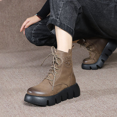 HZM039 Leather Hint Boots Female Ultra-Light Bottom Layer Leather Martin Boots Warm Mary Tube Boots Children Retrostic I