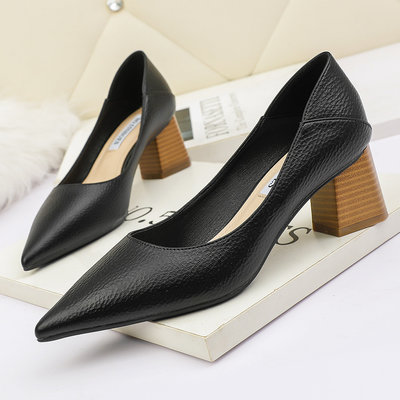5619-1 Fashion Pointed Shallow Mouth High Heels Thick Heel Sexy Thin Women'S Single Shoes Professional OL All-Match Wom