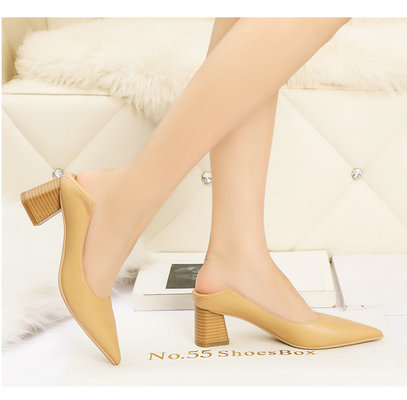 5619-1 Fashion Pointed Shallow Mouth High Heels Thick Heel Sexy Thin Women'S Single Shoes Professional OL All-Match Wom