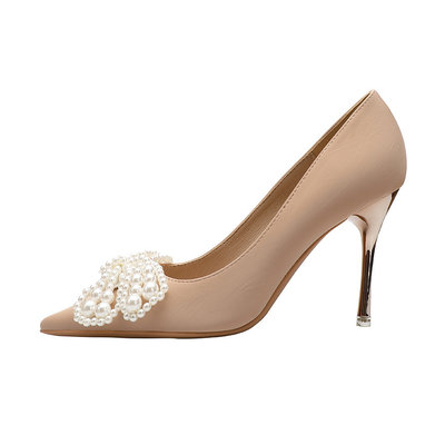 7123-3 Fashion Pointed Shallow Mouth High Heels Nightclub Thin Sexy Single Shoes Net Red Butterfly Pearl Women'S Shoes