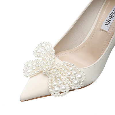 7123-3 Fashion Pointed Shallow Mouth High Heels Nightclub Thin Sexy Single Shoes Net Red Butterfly Pearl Women'S Shoes