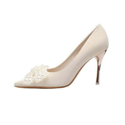 7123-3 Fashion Pointed Shallow Mouth High Heels Nightclub Thin Sexy Single Shoes Net Red Butterfly Pearl Women'S Shoes
