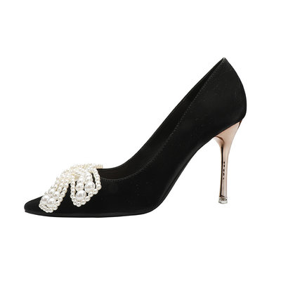 7123-3 Fashion Pointed Shallow Mouth High Heels Nightclub Thin Sexy Single Shoes Net Red Butterfly Pearl Women'S Shoes
