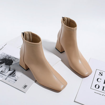 BS160 2021 Autumn And Winter Martin Boots Women'S Fashion All-Match Square Toe Thick Heel High Heel Short Boots Women'S