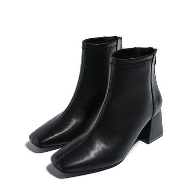 BS160 2021 Autumn And Winter Martin Boots Women'S Fashion All-Match Square Toe Thick Heel High Heel Short Boots Women'S