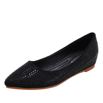 BS161 Wedge Heel Single Shoes Women'S Mid-Heel New Style Pressure Drill Inner Increase Women'S Shoes One Foot Large Size