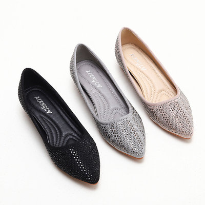 BS161 Wedge Heel Single Shoes Women'S Mid-Heel New Style Pressure Drill Inner Increase Women'S Shoes One Foot Large Size
