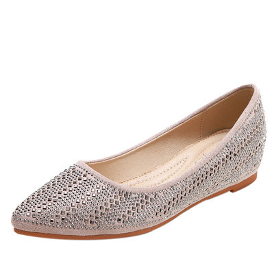 BS161 Wedge Heel Single Shoes Women'S Mid-Heel New Style Pressure Drill Inner Increase Women'S Shoes One Foot Large Size