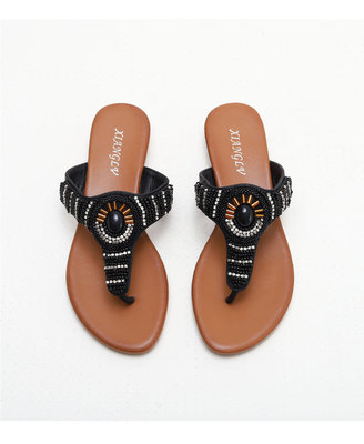 BS162 588-1 Flip-On Beach Shoes Slippers New Summer Fashion Outer Wearing Seaside Ethnic Wind Slope With Rhinestone Sand