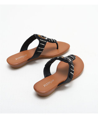 BS162 588-1 Flip-On Beach Shoes Slippers New Summer Fashion Outer Wearing Seaside Ethnic Wind Slope With Rhinestone Sand