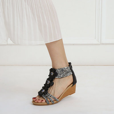 BS163 Wedge Heel Sandals Women'S Seasonal New Ethnic Style All-Match High-Heeled Platform Open-Toe Fashion Mother Sandal