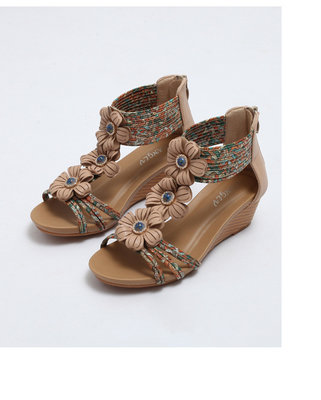 BS163 Wedge Heel Sandals Women'S Seasonal New Ethnic Style All-Match High-Heeled Platform Open-Toe Fashion Mother Sandal