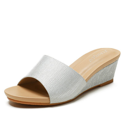 BS166 Fashion Sandals Women'S European And American Rhinestone Cross Strap Back Zipper Wedge Heel Mid-Heel Women'S Shoes