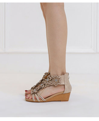 BS167 Fashion Sandals Women'S European And American Rhinestone Cross Strap Back Zipper Wedge Heel Mid-Heel Women'S Shoes