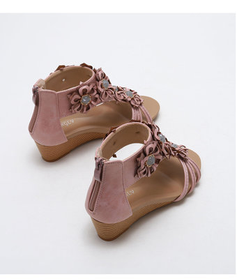 BS167 Fashion Sandals Women'S European And American Rhinestone Cross Strap Back Zipper Wedge Heel Mid-Heel Women'S Shoes