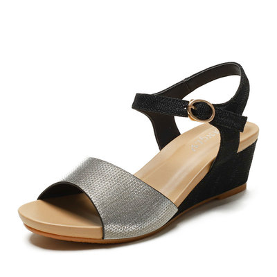 BS167 Fashion Sandals Women'S European And American Rhinestone Cross Strap Back Zipper Wedge Heel Mid-Heel Women'S Shoes
