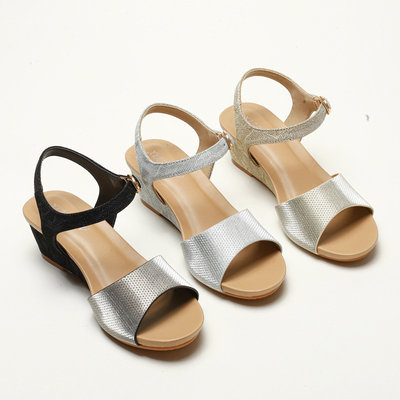 BS167 Fashion Sandals Women'S European And American Rhinestone Cross Strap Back Zipper Wedge Heel Mid-Heel Women'S Shoes