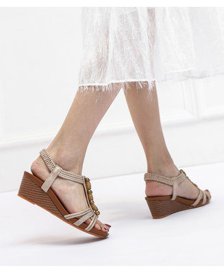 BS168 Fashion Sandals Women'S European And American Rhinestone Cross Strap Back Zipper Wedge Heel Mid-Heel Women'S Shoes