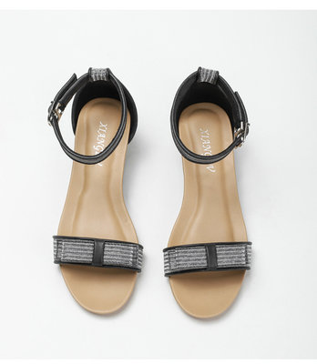BS169 Fashion Sandals Women'S European And American Rhinestone Cross Strap Back Zipper Wedge Heel Mid-Heel Women'S Shoes