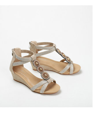 BS171 Fashion Sandals Women'S European And American Rhinestone Cross Strap Back Zipper Wedge Heel Mid-Heel Women'S Shoes