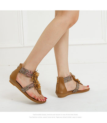 BS173 Fashion Sandals Women'S European And American Rhinestone Cross Strap Back Zipper Wedge Heel Mid-Heel Women'S Shoes