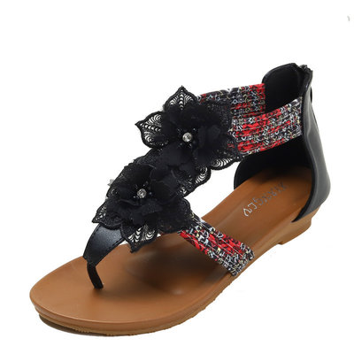 BS173 Fashion Sandals Women'S European And American Rhinestone Cross Strap Back Zipper Wedge Heel Mid-Heel Women'S Shoes