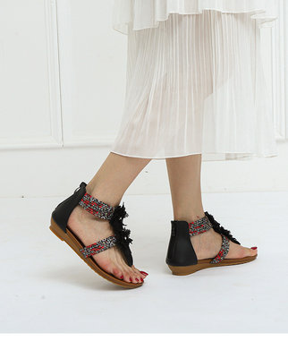 BS173 Fashion Sandals Women'S European And American Rhinestone Cross Strap Back Zipper Wedge Heel Mid-Heel Women'S Shoes