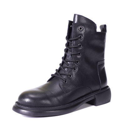 HZM041 Single Shoes Women'S Spring New Thick Heel Pointed Literary Single Shoes Retro Soft Leather Mules Leather Shoes W