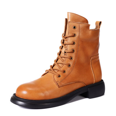 HZM041 Single Shoes Women'S Spring New Thick Heel Pointed Literary Single Shoes Retro Soft Leather Mules Leather Shoes W