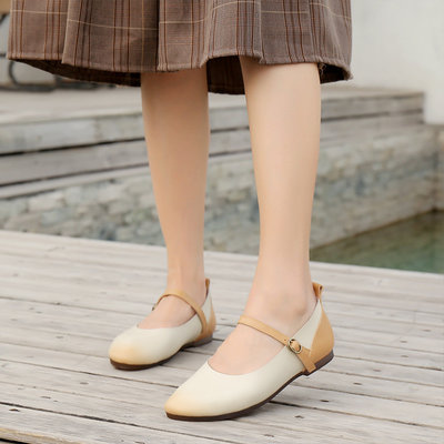 HZM043 Single Shoes Women'S Spring New Thick Heel Pointed Literary Single Shoes Retro Soft Leather Mules Leather Shoes W