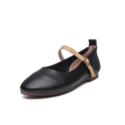 HZM043 Single Shoes Women'S Spring New Thick Heel Pointed Literary Single Shoes Retro Soft Leather Mules Leather Shoes W