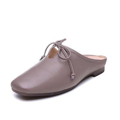 HZM044 Single Shoes Women'S Spring New Thick Heel Pointed Literary Single Shoes Retro Soft Leather Mules Leather Shoes W
