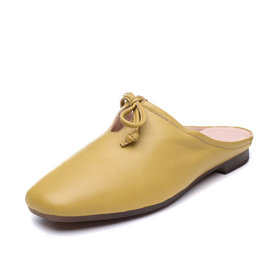 HZM044 Single Shoes Women'S Spring New Thick Heel Pointed Literary Single Shoes Retro Soft Leather Mules Leather Shoes W