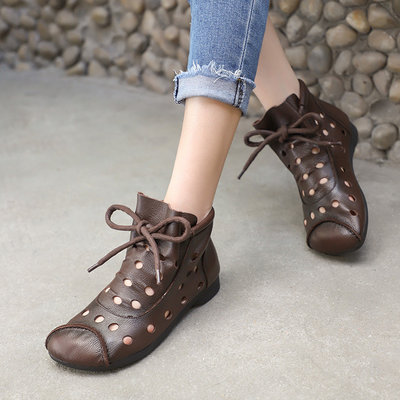 HZM046 Single Shoes Women'S Spring New Thick Heel Pointed Literary Single Shoes Retro Soft Leather Mules Leather Shoes W