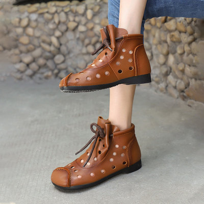 HZM046 Single Shoes Women'S Spring New Thick Heel Pointed Literary Single Shoes Retro Soft Leather Mules Leather Shoes W