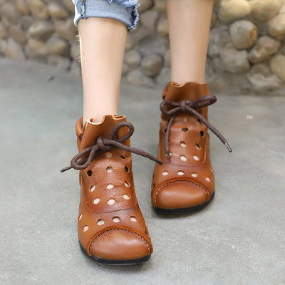 HZM046 Single Shoes Women'S Spring New Thick Heel Pointed Literary Single Shoes Retro Soft Leather Mules Leather Shoes W