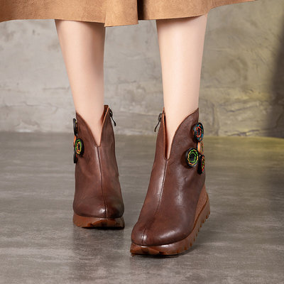 HZM047 Single Shoes Women'S Spring New Thick Heel Pointed Literary Single Shoes Retro Soft Leather Mules Leather Shoes W