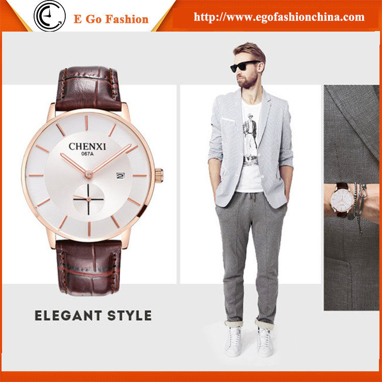Trendy Watch for Business Man Sport Wristwatches Men Stainless Steel Genuine Leather Watch