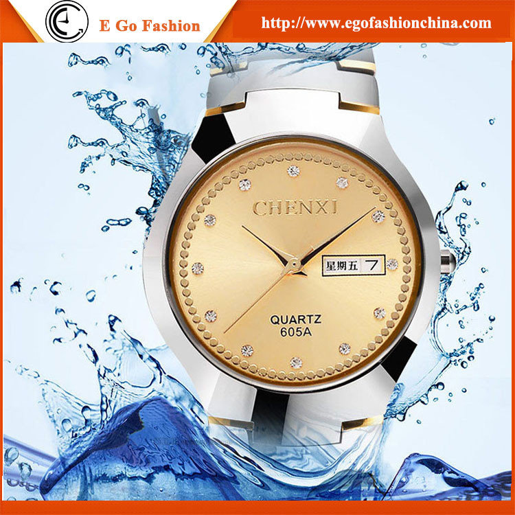 605A Day&Date Display Watches for Man Business Watch Golden Watch Quartz Watch Casual