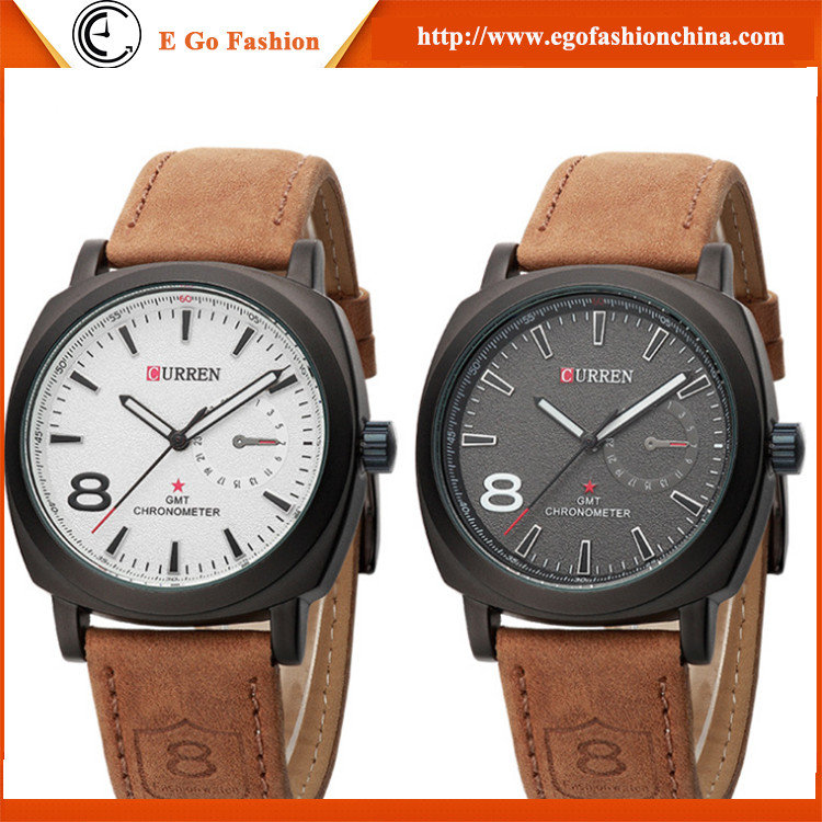 CURREN 8139 Fashion Business Watch Stainless Steel Caseback Army Watch Man Leather Watch