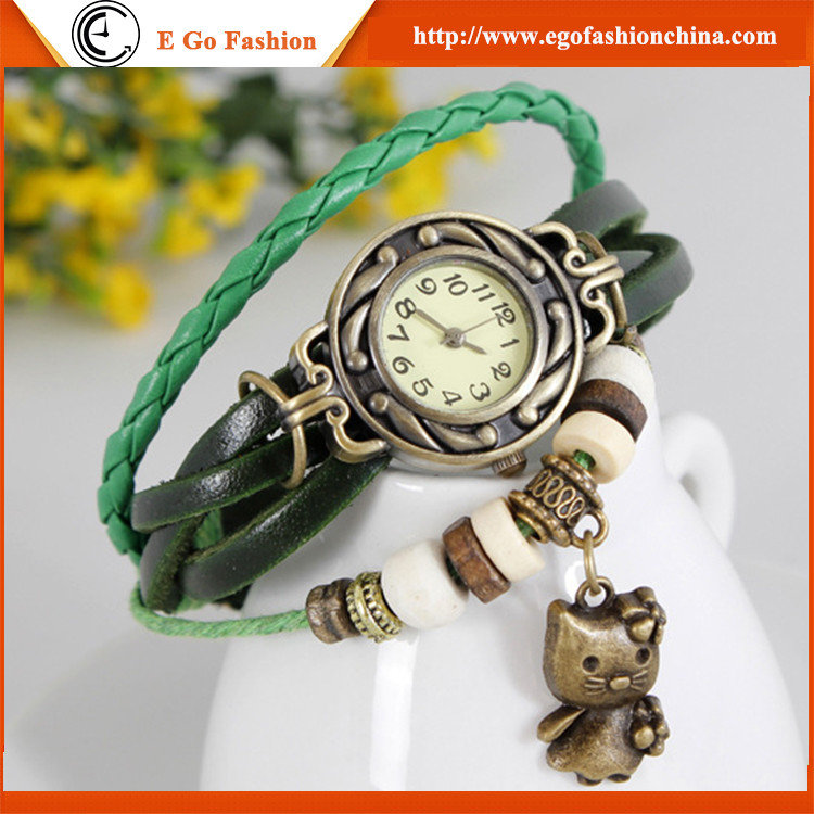 Bear Pendant Watch Leather Hello Kitty Watches Retro Watch Vintage Watch Female Bracelet