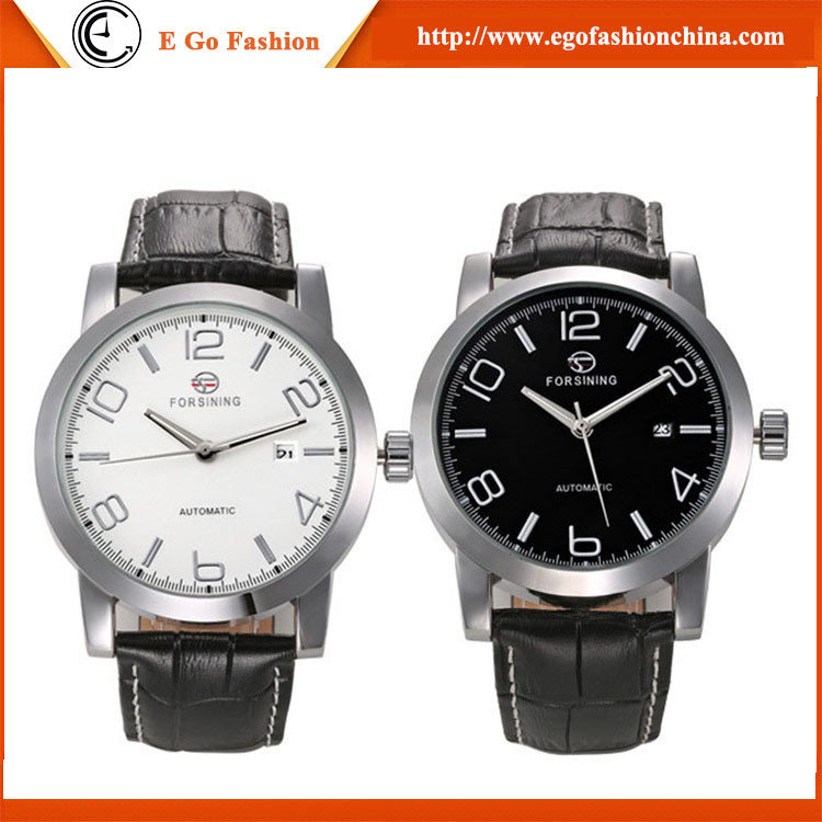 WN17 Black White Classic Watch Forsing Watches Man Genuine Leather Band Watch Mechanical