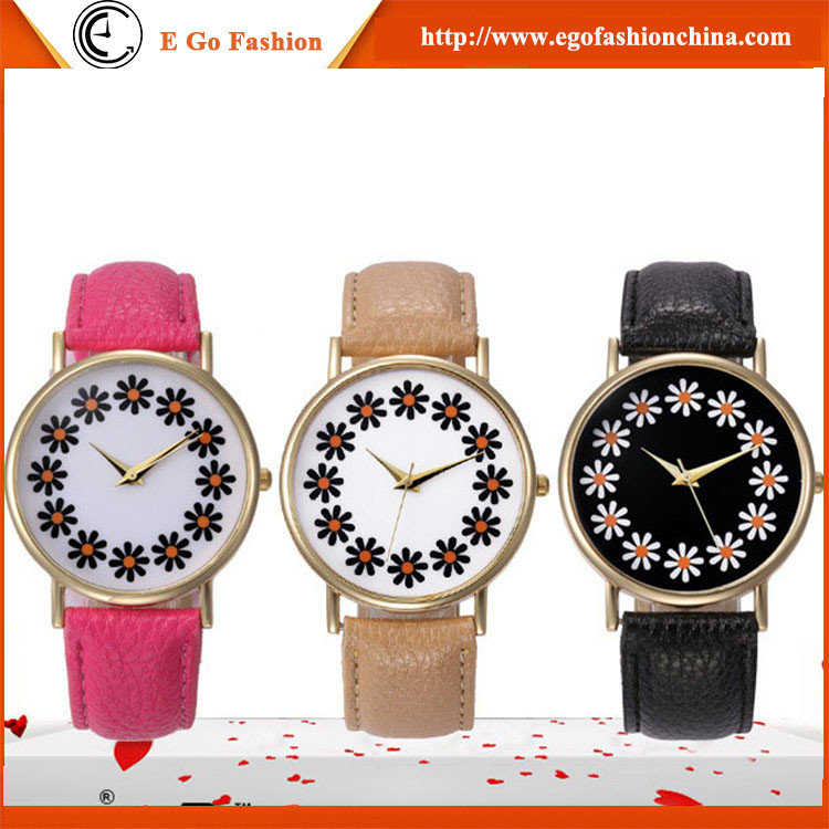 GV16 PU Leather Band Flower Plates Watch for Woman Women Quartz Watch Geneva Unisex Watch