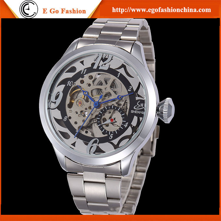 SH07 Golden Watch Leather Strap Stainless Steel Watch Original SHENHUA Mechanical Watch