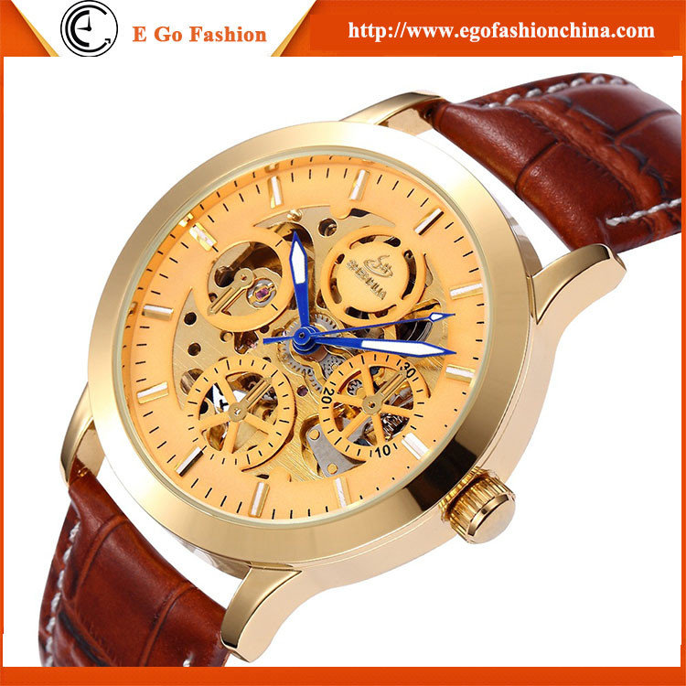 SH16 Golden Watch Genuine Leather Strap SHENHUA Watch Branding Mechanical Watch for Man