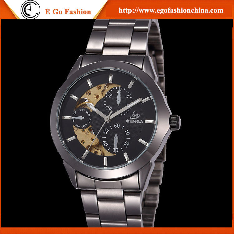 SH30 SHENHUA Watches Hollow Out Black Gold Watch Silver Stainless Steel Watch Gift Watches