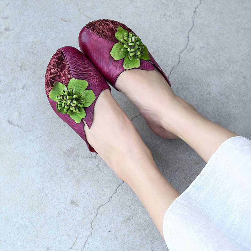 S001 Genuine leather women's shoes flower woven cool and breathable slippers factory direct sales
