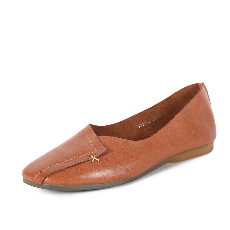 S008 2020 new spring and autumn fashion single shoes square toe mules soft and breathable leather women's shoes